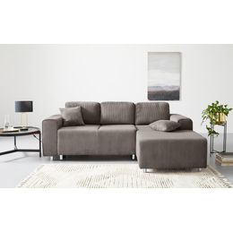 Ecksofa Home Affaire "Gy&ouml;r", grau (taupe), B:235cm H:88cm T:160cm, 100% Polyester, Sofas, Ecksofa, L-Form, wahlweise mit Bettfunktion und Bettkasten incl. 2 Zierkissen
