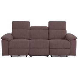 3-Sitzer Home Affaire "Binado", braun, B:211cm T:99cm, Webstoff (95% Polyester/5% Nylon), Sofas, mit manueller oder elektrischer Relaxfunktion mit USB-Anschluss
