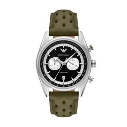 Chronograph Emporio Armani, schwarz (khaki, schwarz), Armbanduhren, Herren, Chronograph, Quarzuhr, Armbanduhr, Herrenuhr, Lederarmband, analog, Tag