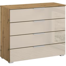 Schubkastenkommode Rauch "Sideboard Kommode Schubkastenkommode KOLUNA mit Glasfront", beige (eiche artisan, glas beige (champagner)), B:80cm H:81cm T:42cm, Holzwerkstoff, Sideboards, vier gro&szlig;e und ger&auml;umige Schubladen mit viel Stauraum MADE IN GERMANY