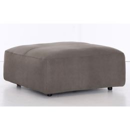 Hocker Musterring "LUCIA", braun (fango crona), B:100cm H:43cm T:100cm, Flachgewebe VALMONT (60% Baumwolle/40% Leinen);Leder PURO, pigmentiertes Leder;Microfaser CRONA (100% Polyester);Flachgewebe FLORIS (100% Polyester);Leder BAX, pigmentiertes Leder, Hocker, Hocker