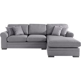 Ecksofa Home Affaire "Broughton L-Form", silber, B:279cm H:92cm T:178cm, 100% Polyester, Sofas, Ecksofa, weicher Sitzkomfort, incl. 4 Zierkissen, Keder
