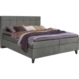 Boxspringbett Alina "Neomi", grau (quarzgrau tbs 59), B:140cm L:212cm, Chenille TBS (100% Polyester), Komplettbetten, Boxspringbett, inklusive Matratze und Topper