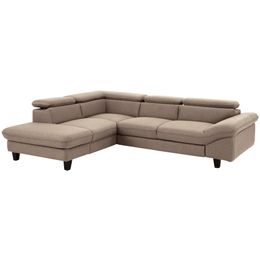 Ecksofa Home Affaire "Pilot L-Form", beige (sand), B:266cm H:73cm T:108cm, 100% Polyester; Feinstruktur 75000 Scheurtouren; Struktur 35000 Scheuertouren, Mikrofaser 40000 Scheuertouren, Sofas, Ecksofa, mit Kopfteilverstellung, wahlweise mit Bettfunktion & Bettkasten