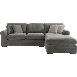 Ecksofa Home Affaire "Broughton L-Form", grau (hellgrau), B:279cm H:92cm T:178cm, 100% Polyester, Sofas, Ecksofa, weicher Sitzkomfort, incl. 4 Zierkissen, Keder