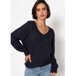 SASSYCLASSY Pullover mit V-Ausschnitt in Dunkelblau | Gr.: L