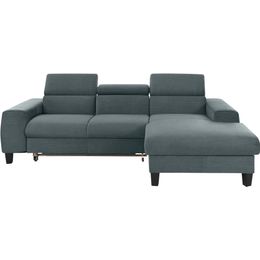 Ecksofa COTTA "Morven L-Form mit Kopfteilverstellung", grau (niagara), B:244cm H:72cm T:166cm, Microfaser PRIMABELLE (100% Polyester);Flachgewebe (100% Polyester);Samtvelours (100% Polyester), Sofas, Ecksofa, wahlweise mit Bettfunktion, Bettkasten & Wireless-Charger