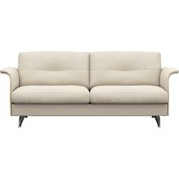 2,5-Sitzer FLEXLUX "Glow Sofa, Couch", wei&szlig; (warm wei&szlig;), B:191cm H:81cm T:91cm, 100% Echteder, Sofas, Premium-Sitz: Kaltschaum & Federkern, Arml. Walnuss, Fu&szlig; Alu