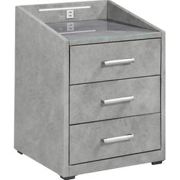 Nachtkonsole ED EXCITING DESIGN "Moon", grau (hellgrau, soro 90 light grau), B:47cm H:61cm T:46cm, Sideboards, Nachtkonsole, mit LED-Beleuchtung und USB-Anschluss & USB-C-Anschluss