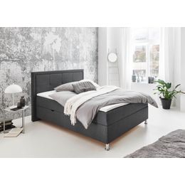 Boxbett Home Affaire "Fergus inkl. Bettkasten und Topper, Breite 120cm", anthrazit, B:134cm L:209cm, Stoffbezug Nordic (100% Polyester), Komplettbetten, mit Metallfu&szlig; in Chromoptik