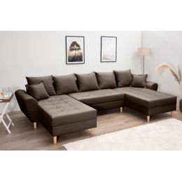 Wohnlandschaft Collection AB "Raisa U-Form", braun (dunkelbraun), B:314cm H:45cm T:158cm, 100%Polyester, Sofas, Wohnlandschaft, mit Federkern, Kissen und Steppung im Sitzbereich