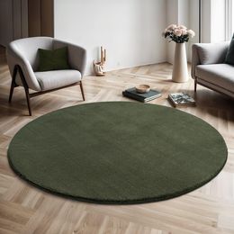 Teppich the carpet "Relax round", d&uuml;nkelgr&uuml;n, B:200cm H:16mm L:200cm, Polyester, Teppiche, Teppich, waschbarer Wohnzimmer Teppich modern rutschfest