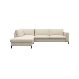 Ecksofa FLEXLUX "Fiore, L-Form, bequem und komfortabel durch hochwertigem Sitzaufbau", wei&szlig; (warm wei&szlig;), B:273cm H:85cm T:225cm, 100% Echteder, Sofas, Ecksofa, breite Armlehnen, Kaltschaum, F&uuml;&szlig;e Alu+schwarz