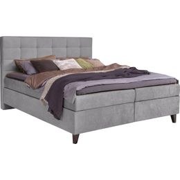 Boxspringbett Alina "Neomi", grau (staubgrau tbs 39), B:160cm L:212cm, Chenille TBS (100% Polyester), Komplettbetten, Boxspringbett, inklusive Matratze und Topper