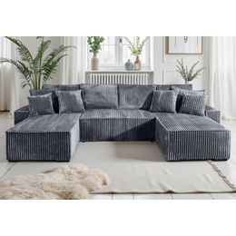 Wohnlandschaft Collection AB "Manhattan U-Form, B: 313 cm, in Breit- oder Normalcord", anthrazit, B:313cm H:41cm T:161cm, 100%Polyester, Sofas, Wohnlandschaft, mit Bettfunktion, Bettkasten & Zierkissen, Federkern