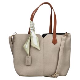 Shopper Rieker, Damen, Gr. B/H/T: 28cm x 27cm x 12cm, beige (beige, braun), Lederimitat, kontrastfarbene Details, Taschen Shopper, Henkeltasche, Schultertasche Damen mit abnehmbarem Logo-Anh&auml;nger