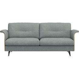 2,5-Sitzer FLEXLUX "Glow Sofa, Couch", blau (sky blau), B:191cm H:81cm T:91cm, 62% Polyester/17%Baumwolle/14%Viscose/7%Leinen, Sofas, Premium-Sitz: Kaltschaum & Federkern, Arml. Walnuss, Fu&szlig; Alu