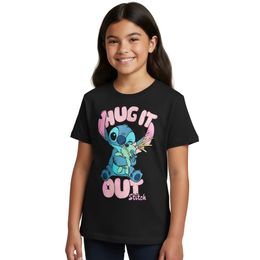 Lilo and Stitch Disney Lilo & Stitch T-Shirt Hug it out Oberteil Shirt kurz&auml;rmlig in schwarz | Gr.: 134/140