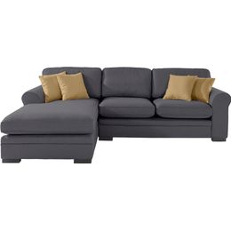 Ecksofa Home Affaire "Broughton L-Form", grau (anthrazit), B:279cm H:92cm T:178cm, 100% Polyester, Sofas, Ecksofa, weicher Sitzkomfort, incl. 4 Zierkissen, Keder