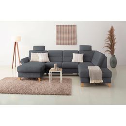 Wohnlandschaft Home Affaire "Westerland U-Form", grau, B:303cm H:90cm T:213cm, 100% Polyester, Sofas, Wohnlandschaft, Federkern, wahlweise Bettfunktion, Stauraum und Armlehn-Verstellung