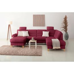 Wohnlandschaft Home Affaire "Westerland U-Form", rot (bordeaux), B:303cm H:90cm T:213cm, 100% Polyester, Sofas, Wohnlandschaft, Federkern, wahlweise Bettfunktion, Stauraum und Armlehn-Verstellung
