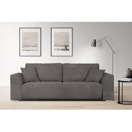 3-Sitzer OTTO HOME "BEATRICE, B: 250 cm - wahlweise mit Bettfunktion", grau, B:250cm H:92cm T:107cm, 100% Polyester, Sofas, u. Bettkasten, incl. 2 Zierkissen