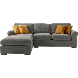 Ecksofa Home Affaire "Broughton L-Form", grau, B:279cm H:92cm T:178cm, 100% Polyester, Sofas, Ecksofa, weicher Sitzkomfort, incl. 4 Zierkissen, Keder