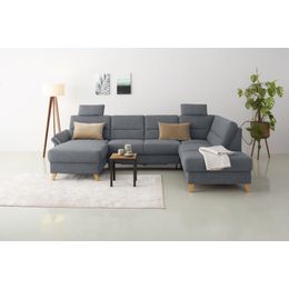 Wohnlandschaft Home Affaire "Westerland U-Form", grau (anthrazit), B:303cm H:90cm T:213cm, 100% Polyester, Sofas, Wohnlandschaft, Federkern, wahlweise Bettfunktion, Stauraum und Armlehn-Verstellung
