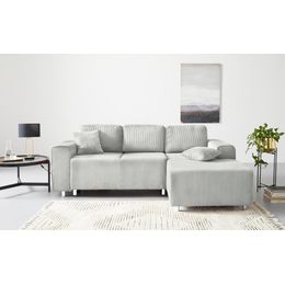 Ecksofa Home Affaire "Gy&ouml;r", beige (creme), B:235cm H:88cm T:160cm, 100% Polyester, Sofas, Ecksofa, L-Form, wahlweise mit Bettfunktion und Bettkasten incl. 2 Zierkissen