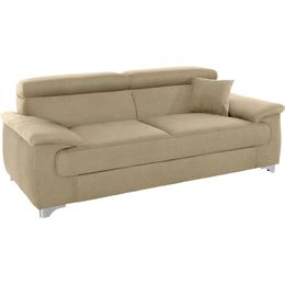2,5-Sitzer DOMO collection "Mira inklusive Kopfteilverstellung f&uuml;r mehr Wohlf&uuml;hlkomfort", beige, B:205cm H:78cm T:100cm, Zierkissen: Entsprechend jeweiligem Bezug.;Struktur (100% Polyester);Struktur fein (100% Polyester);Luxus-Microfaser (92% Polyester, 8% Nylon), Sofas, elegant und modern, komfortabel, frei im Raum stellbar