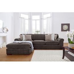 Ecksofa Home Affaire "Broughton L-Form", grau (anthrazit), B:279cm H:92cm T:178cm, 100% Polyester, Sofas, Ecksofa, weicher Sitzkomfort, incl. 4 Zierkissen, Keder