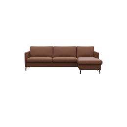Ecksofa FLEXLUX "Fiore, super Sitzkomfort durch Kaltschaum im Sitz, L-Form", braun (old chesnut), B:247cm H:85cm T:92cm, 100% Echteder, Sofas, Ecksofa, schmale Armlehnen, F&uuml;&szlig;e Alu+schwarz