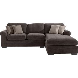 Ecksofa Home Affaire "Broughton L-Form", grau (anthrazit), B:279cm H:92cm T:178cm, 100% Polyester, Sofas, Ecksofa, weicher Sitzkomfort, incl. 4 Zierkissen, Keder