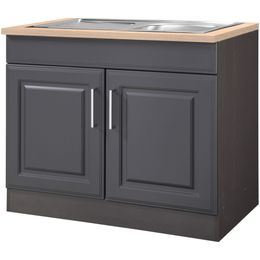 Sp&uuml;lenschrank KOCHSTATION "KS-Stockholm", grau (grau, grafit), B:100cm H:85cm T:60cm, Holzwerkstoff, MDF, Schr&auml;nke, Sp&uuml;lenschrank, hochwertige MDF-Fronten