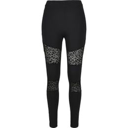 Leggings Urban Classics "Urban Classics Damen Ladies Flock Lace Inset Leggings", Damen, Gr. S, US-Gr&ouml;&szlig;en, schwarz, 96% Baumwolle, 4% Elasthan, unifarben, slim fit, Hosen Leggings