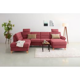 Wohnlandschaft Home Affaire "Westerland U-Form", lila (chianti), B:303cm H:90cm T:213cm, 100% Polyester, Sofas, Wohnlandschaft, Federkern, wahlweise Bettfunktion, Stauraum und Armlehn-Verstellung