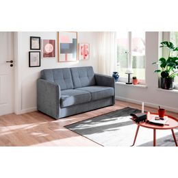 Schlafsofa Home Affaire "Milano", blau, B:147cm H:89cm T:87cm, 100% Polyester, Sofas, Schlafsofa, zwei einzeln ausziehbare Liegefunktionen