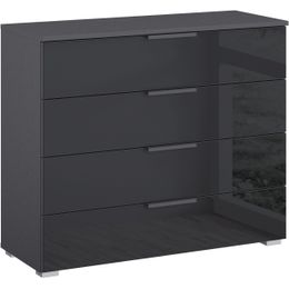Schubkastenkommode Rauch "Sideboard Kommode Schubkastenkommode KOLUNA mit Glasfront", graumetallic, glas basalt, B:80cm H:81cm T:42cm, Holzwerkstoff, Sideboards, vier gro&szlig;e und ger&auml;umige Schubladen mit viel Stauraum MADE IN GERMANY