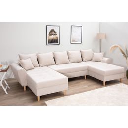Wohnlandschaft Collection AB "Raisa U-Form", grau (hellgrau), B:314cm H:45cm T:158cm, 100%Polyester, Sofas, Wohnlandschaft, mit Federkern, Kissen und Steppung im Sitzbereich