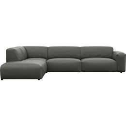 Ecksofa FLEXLUX "Lucera, super bequem durch hochwertigen Sitzaufbau mit Kaltschaum", grau (warm mineral grau), B:321cm H:73cm T:231cm, 100% Echteder, Sofas, Ecksofa, modern & anschmiegsam, L-Form, Designsofa