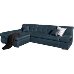 Ecksofa DOMO collection "Mona L-Form", blau (dunkelblau), B:297cm H:80cm T:173cm, Struktur fein 100% Polyester;Chenilleoptik 100% Polyester;SOFTLUX/Struktur fein 100% Polyester, Sofas, Ecksofa, wahlweise mit Bettfunktion