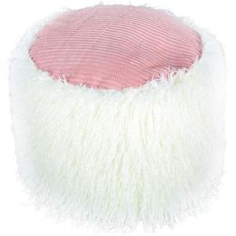 Pouf Kayoom "Fellpouf Bobtail 125, Fellhocker in zweifarbigem Design", rosa (wei&szlig;, rosa), B:45cm H:38cm T:45cm, Bezug: 80% Acrylic 20% Polyester/ F&uuml;llmaterial: 100% Polystryol, Poufs, Pouf, modern, dekorativ, kindersicherer Rei&szlig;verschluss an der Unterseite