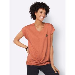 Kurzarmshirt Casual Looks "Shirt", Damen, Gr. 44, orange (papaya), 100% Baumwolle, unifarben, V-Ausschnitt, Shirts