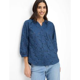 Shirtbluse Brax "Style VELIA", Damen, Gr. 34, blau, Web, 100% Baumwolle, V-Ausschnitt, Blusen