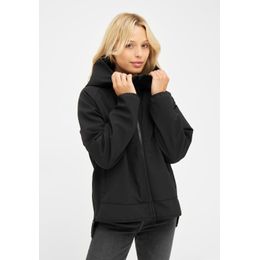 Softshelljacke Derbe "Peutby", Damen, Gr. 34, schwarz, Obermaterial: 100% Polyester; Innenmaterial: 100% Polyester, relaxed fit, Raglan&auml;rmel normaler Saum, Jacken Softshelljacke, wasserabweisend, winddicht, Kapuze