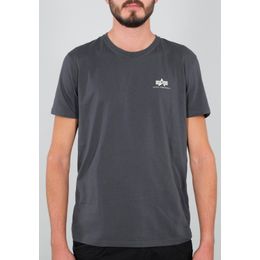 Rundhalsshirt Alpha Industries "BASIC T SMALL LOGO", Herren, Gr. S, grau (grauschwarz), Single Jersey, Obermaterial: 100% Baumwolle, bedruckt, schmal normal, Rundhals, eingesetzt gerader Abschluss, Shirts Rundhalsshirt, Baumwolle, regular fit