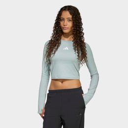 Funktionsshirt adidas Sportswear "JG TF CROP LS", M&auml;dchen, Gr. 152, wonder sage, wei&szlig;, Obermaterial: 83% Polyester, 17% Elasthan, Shirts Funktionsshirt