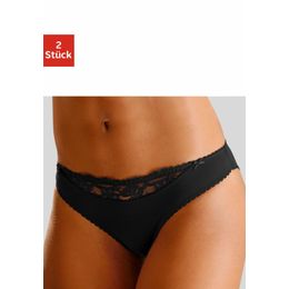 Slip Nuance, Damen, Gr. 44/46, 2 Stk., schwarz (2xschwarz), Microfaser, Obermaterial: 85% Polyamid, 15% Elasthan, k&ouml;rpernah, Unterhosen Slip, mit Spitzeneinsatz vorne