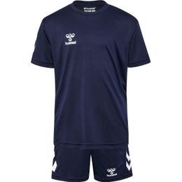 T-Shirt & Shorts Hummel "HMLLOGO SET KIDS", M&auml;dchen, Gr. 140, marine, Jersey, Obermaterial: 100% Polyester, KOB Set-Artikel, mit elastischem Bund, aus Polyester, pflegeleicht, sportlicher Stil