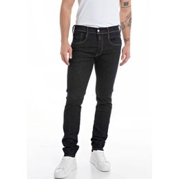 Slim-fit-Jeans Replay "Anbass", Herren, Gr. 31, L&auml;nge 32, blau (rinsed), Denim/Jeans, Obermaterial: 74% Baumwolle, 22% Polyester, 4% Elasthan, slim fit normal, Jeans Slim-fit-Jeans